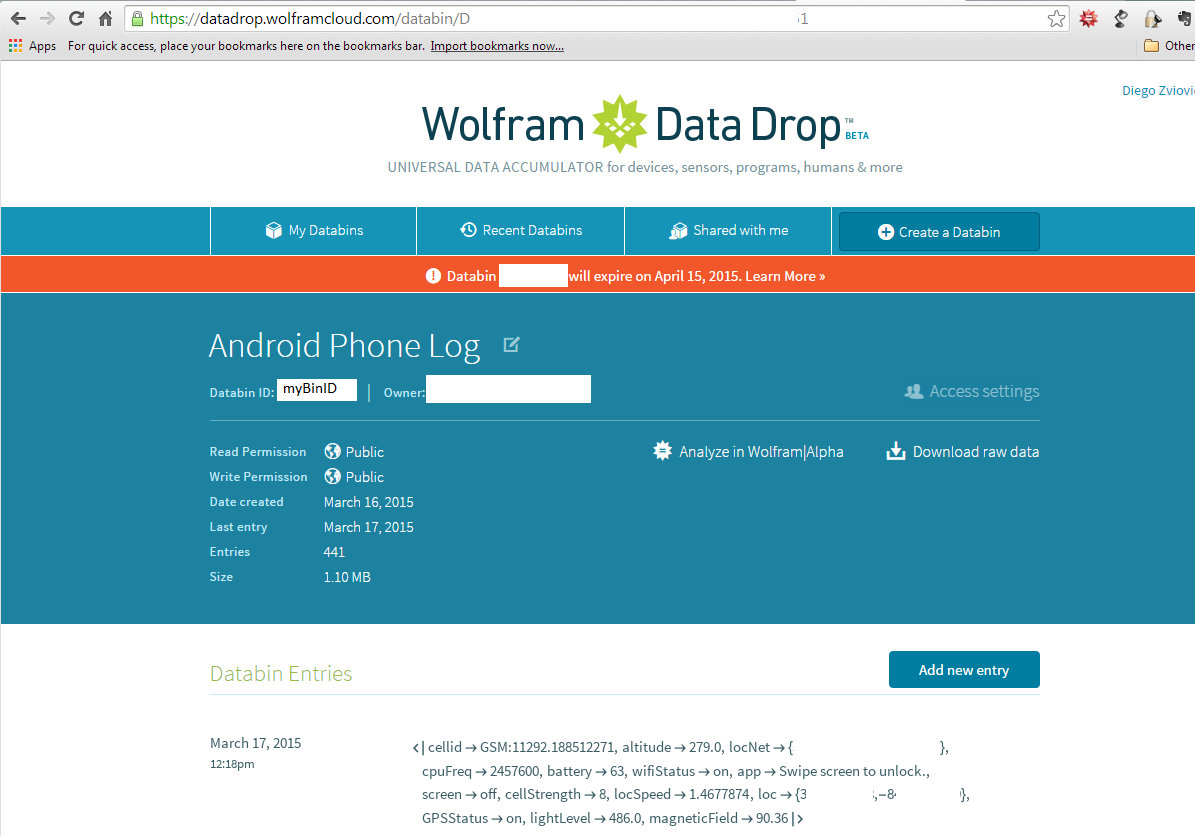 Capturing Data From An Android Phone Using Wolfram Data Drop Online