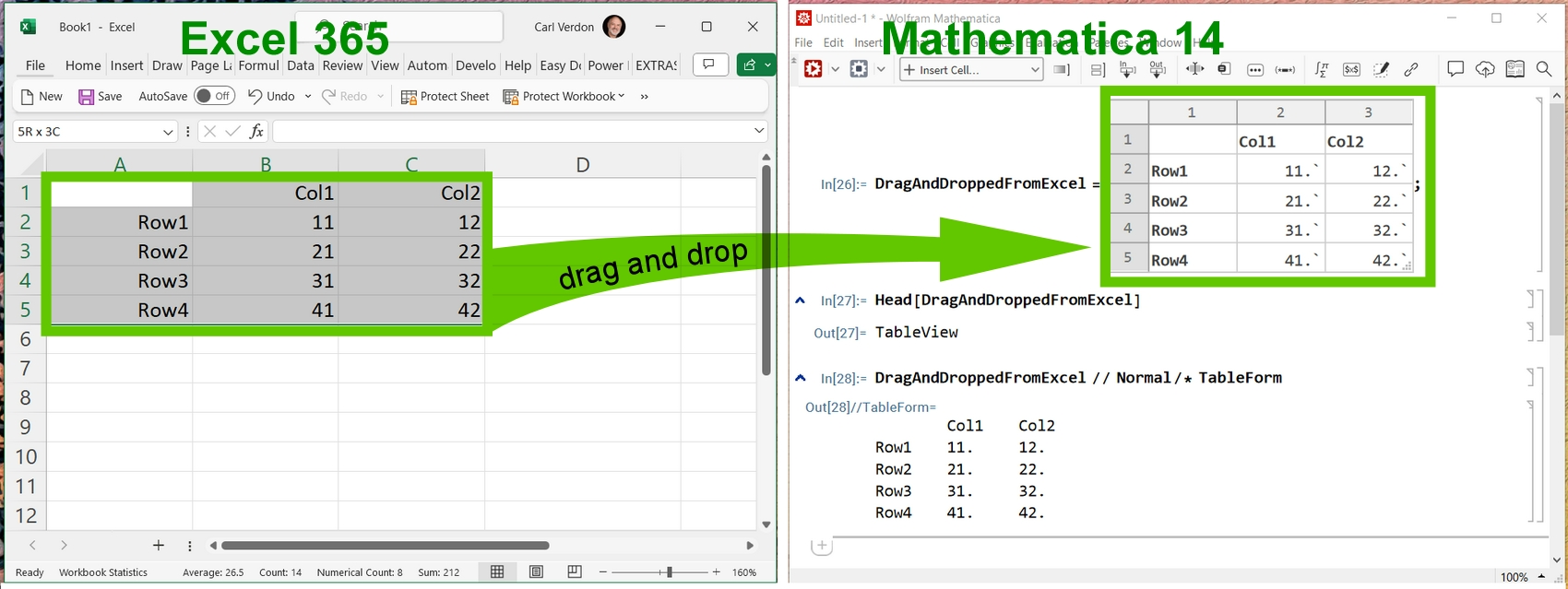 Drag And Drop From Excel To Mathematica Data Appears In A Tableview Grid Works For Windows